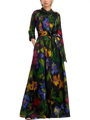 Rickie Freeman For Teri Jon Floral Print Organza Gown - Black Multi