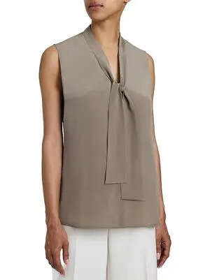 Santorelli Teca Silk Sleeveless Tie Neck Blouse - Sahara