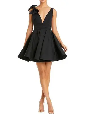 Mac Duggal Crepe Mini Dress With Bow - Black