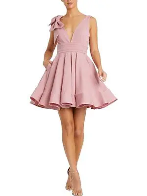 Mac Duggal Crepe Mini Dress With Bow - Rose