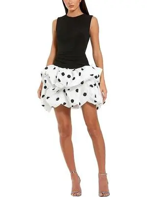 Mac Duggal Sleeveless Polka Dot Mini Dress - Black Ivory