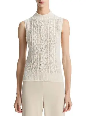 Vince Sleeveless Cable Knit Top - Off White/gold