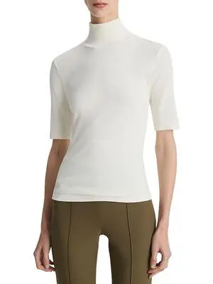 Vince Elbow Sleeve Turtleneck Top - Off White