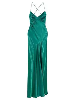ROSERRY Satin Maxi Dress With Cross-back Straps - Green