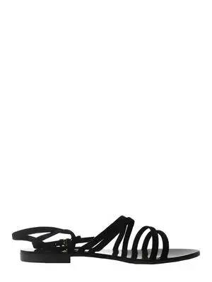 CAPRI POSITANO SANDALS Strappy Leather Flat Sole Sandals - Black