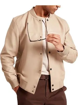 Ted Baker London Leeams Leather Classic Bomber Jacket - Taupe