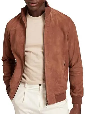 Ted Baker London Suede Funnel Neck Bomber Jacket - Dark Brown