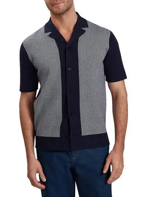 Ted Baker London Padrig Herringbone Knit Colorblocked Shirt - Navy