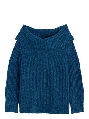 Madewell Cotton-blend Off-shoulder Sweater - Bluestone Marl