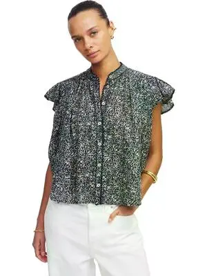 Madewell Shirred Lace-trim Floral Top - Night Indigo
