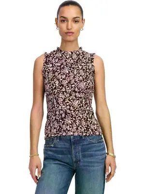 Madewell Ruffled Smocked Floral Top - Casella Vines Raisin