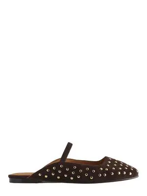 Madewell The Greta Studded Suede Ballet Flat Mules - Dark Carob Multi