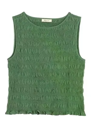 Madewell Smocked Boatneck Tank - Botanical Green