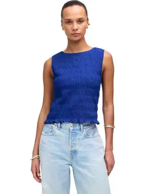 Madewell Smocked Boatneck Tank Brilliant Sapphire