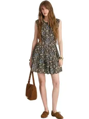 Madewell Gathered Button-front Mini Dress In Floral - Dark Carob