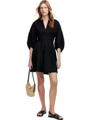 Madewell Split-neck Linen Mini Dress - Jet Black