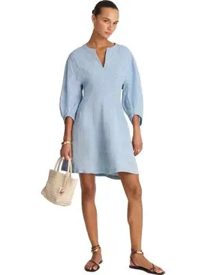 Madewell Split-Neck Linen Mini Dress Sunfaded Blue