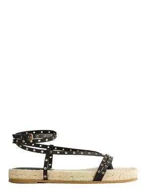 Madewell The Mira Embellished Leather Espadrille Thong Sandals - True Black