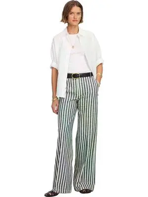 Madewell The Zoe Relaxed Wide Pant In Linen-cotton Blend - Navy White Stripe