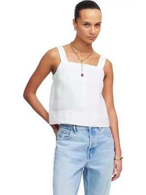 Madewell Contrast-stitch Squareneck Linen Top - Salt