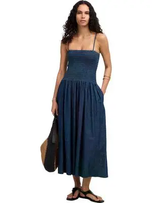 Madewell Smocked Denim Maxi Dress - Rinse Wash