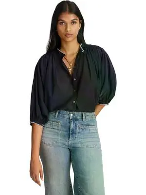 MADEWELL Embroidered Shirred Button-Up Top