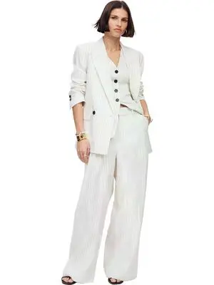 Madewell Pinstripe Linen Blend Superwide-leg Trousers - Ivory Black Pinstripe