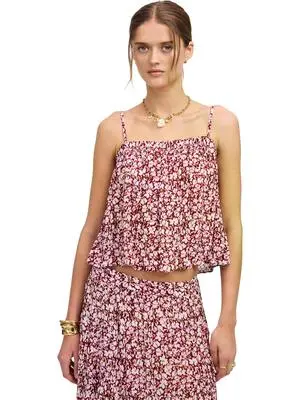 Madewell Shirred Squareneck Tank In Floral - Emma Floral Burgundy