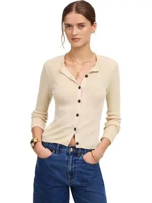 Madewell Linen-Blend Crewneck Cardigan Beach Sand