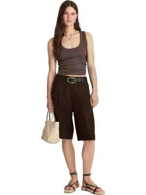 Madewell Relaxed Pleated Linen Trouser Shorts - Charred Oak