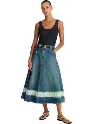 Madewell Shibori Denim A-line Midi Skirt - Shibori Wash