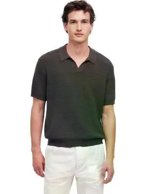 Madewell Waffle-Knit Johnny-Collar Polo Dark Surplus