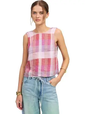 Madewell Plaid Tie-back Linen Tank - Pink Plaid
