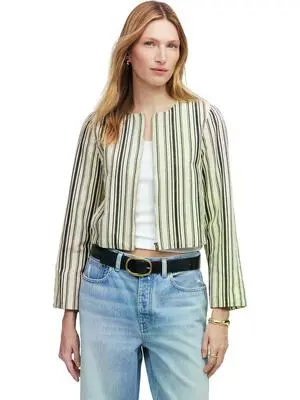 Madewell Striped Crop Cotton-linen Cardigan Jacket - Boardwalk Stripe Vintage