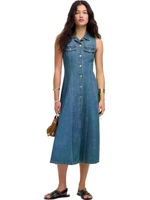 Madewell Pleated Midi Shirtdress In Airy Denim - Billings Wash