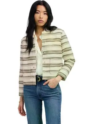 Madewell Button-front Striped Tweed Jacket - Safari Khaki Stripe