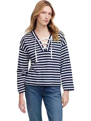 Madewell Lace-up Striped Long-sleeve Tee - Navy