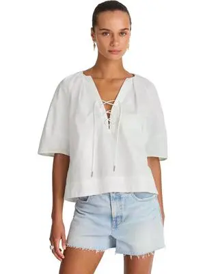 Madewell Poplin Lace-up Top - White