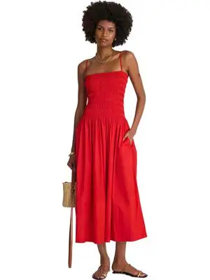 Madewell Poplin Smocked Maxi Dress - Festival Red