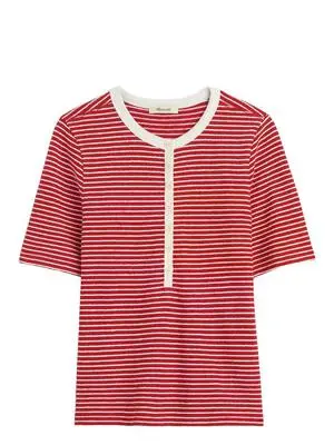 Madewell Striped Elbow-sleeve Henley Tee - Cherry Red