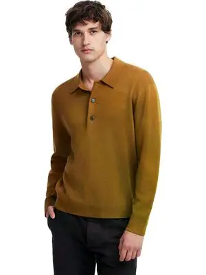 Madewell Milano-knit Sweater Polo Shirt In Merino Wool - Rich Camel