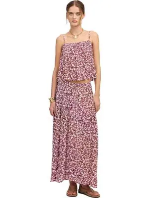 Madewell Shirred Maxi Skirt - Emma Floral Burgundy