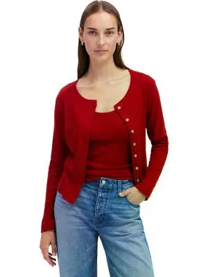 Madewell Madewell X LESET Pointelle Classic Crew Cardigan Red