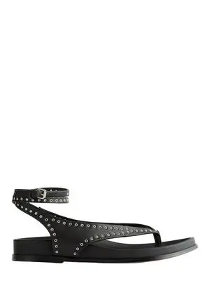 Madewell The Eleni Ankle-wrap Thong Sandal In Embellished Leather - True Black