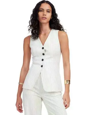 Madewell Cutaway Vest In Pinstripe Linen Blend - Ivory Black Pinstripe