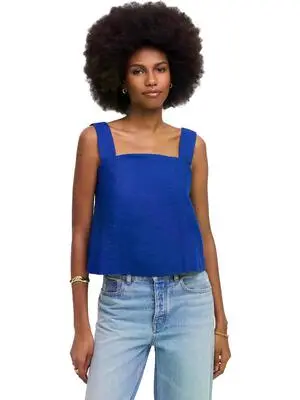 Madewell Curved-neck Shell Tank In 100% Linen - Bright Sapphire