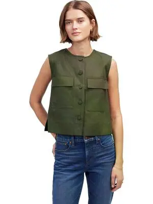 Madewell Crop Cargo-Pocket Crewneck Top Dark Loden