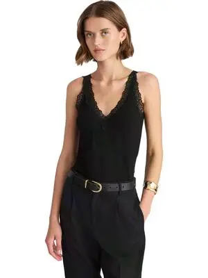Madewell Lace-Trim V-Neck Tank Jet Black