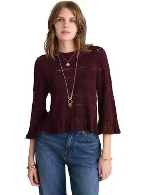 Madewell Scalloped-Trim Sweater Tee Dark Pomegranate
