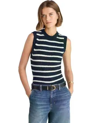 Madewell Bouclé-knit Sweater Tank - Midnight Navy And Ivory